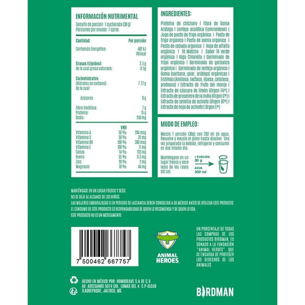 Birdman Parrot Greens & Proteína Matcha – Mr Sabor